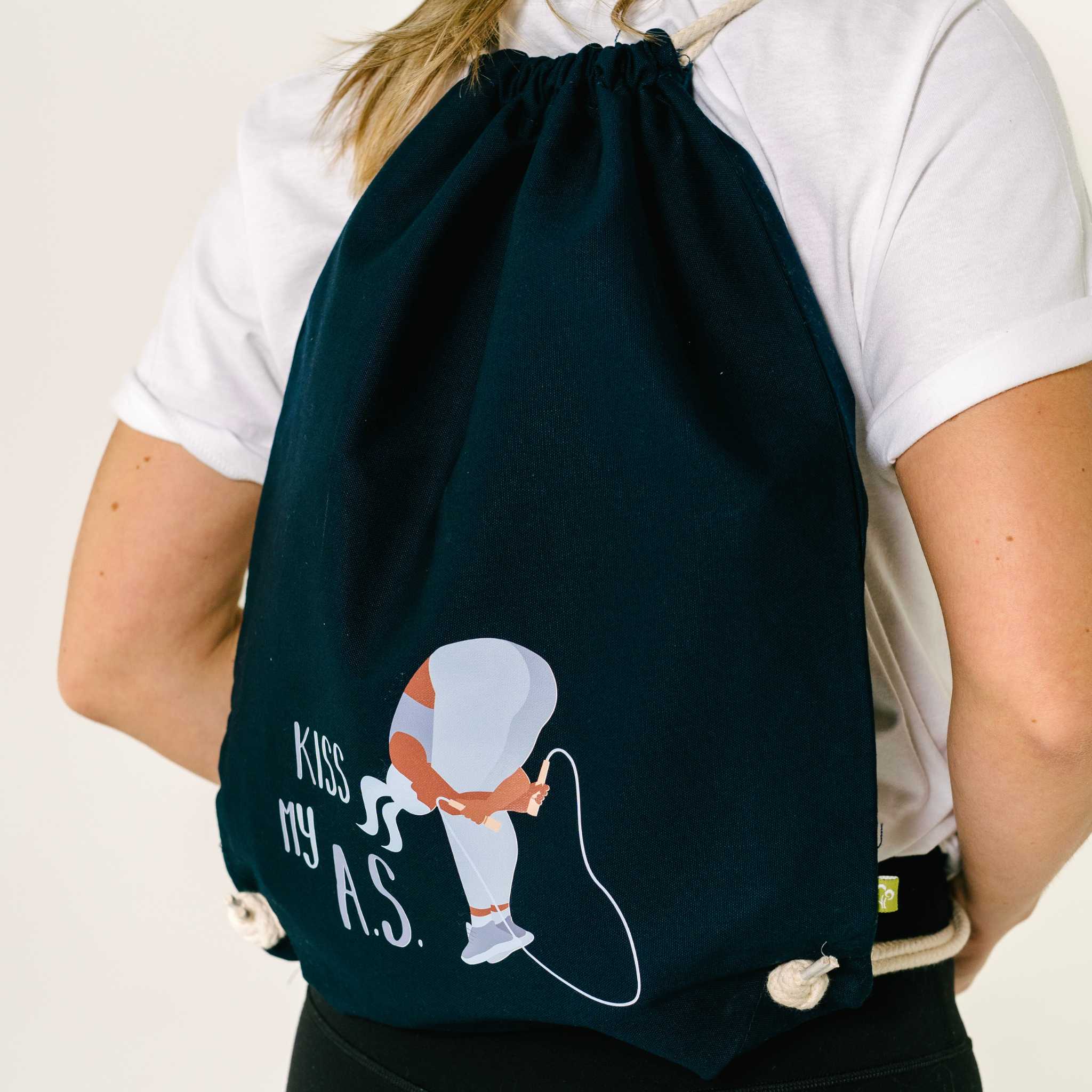 Organic Drawstring Bag ("Kiss my A.S." Print) – Jump Rope Expert Mira Wate